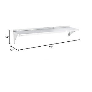 Restaurantware Kitchen Tek 12 x 60 Inch Restaurant Shelf 1 Heavy-Duty Stainless Shelf - 214-lb. Capacity Smooth Edges Stainless Steel 430 Commercial Shelf Easy To Clean Includes 2 Support Brackets