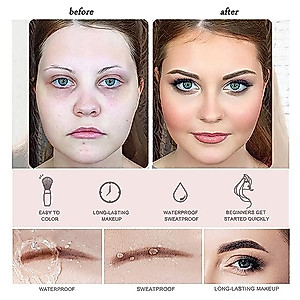 Youngfocus Eye Makeup Brow Contour Kit, 6 Waterproof Eyebrow Powders Palette Set, 5 Eyebrow Stencils,14 Highly Pigmented Eyeshadows, 3 Highlighter Contour Powders, Spoolie/Brush Duo, Eye Brow Wax - Best Gift