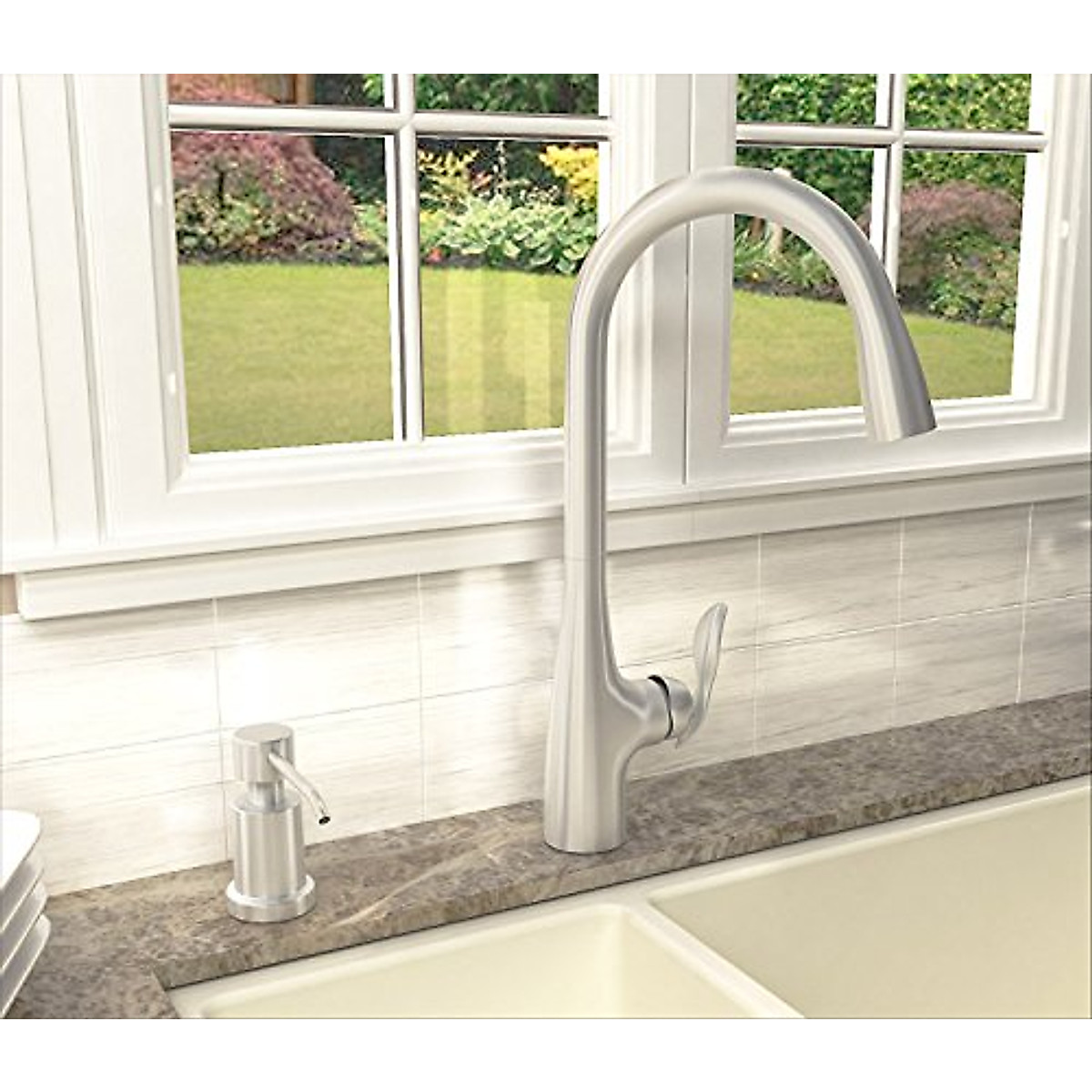 Ultimate Kitchen™ – Built-in FOAMING Soap Dispenser for Kitchen and Bathroom Countertop | Stainless Steel Foam Soap Pump with 17oz Under Counter Bottle | Installs Quickly | Satin Finish