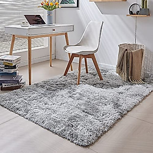 ANVARUG 3x5 Feet Small Area Rug, Upgrade Anti-Skid Durable Rectangular Cozy Rug, High Pile Shag Carpet Rugs for Indoor Home Decorative, Tie-Dyed Light Grey