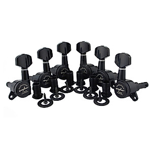 Guyker Guitar Locking Tuners (3L + 3R Handed) - 1:18 Lock String Tuning Key Pegs Machine Head with Hexagonal Handle Replacement for ST TL SG LP Style Electric, Folk or Acoustic Guitars - Black