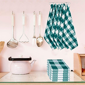 Native Fab 6-Pack Kitchen Towel with Hanging Loop 16x26 inches, Cotton Buffalo Check Kitchen Towels for Cleaning Drying, Washcloths Soft & Absorbent Cloth Rags, Bar Towel, Dish Cloth, Teal Green