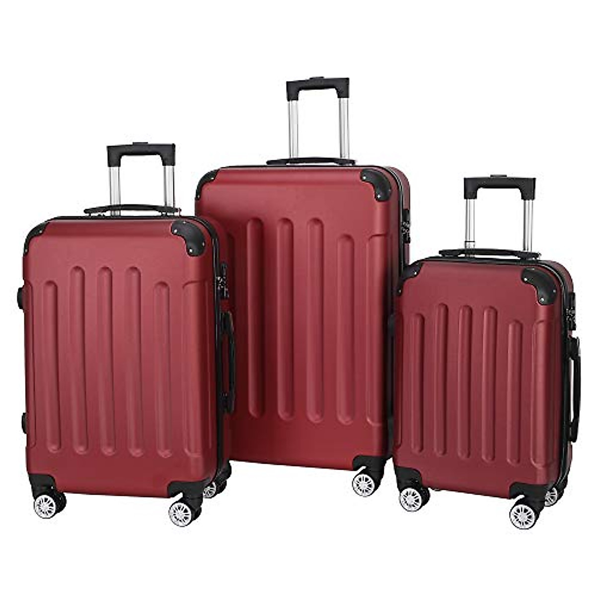 Karl home 3-Piece Luggage Set Travel Lightweight Suitcases with Rolling Wheels, TSA lock & Moulded Corner, Carry on Luggages for Business, Trip, Wine Red (20"/24"/28")