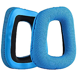 Geekria QuickFit Mesh Fabric Replacement Ear Pads for Logitech G930, G430, G432, G332, G35, F450 Headphones Ear Cushions, Headset Earpads, Ear Cups Cover Repair Parts (Blue)