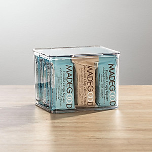 mDesign Plastic Kitchen Pantry and Fridge Storage Organizer Box Containers w/Hinged Lid for Shelves or Cabinets, Holds Food, Snacks, Seasoning, Condiments, Utensils, Lumiere Collection, 6 Pack, Clear