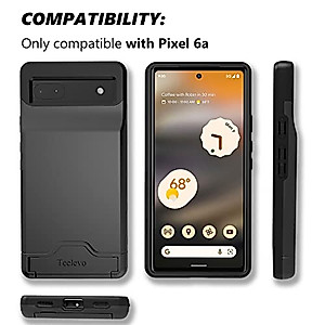 Teelevo Dual Layer Wallet Case for Google Pixel 6a (2022), Protective Case with 3-Card Storage for Google Pixel 6a - Black