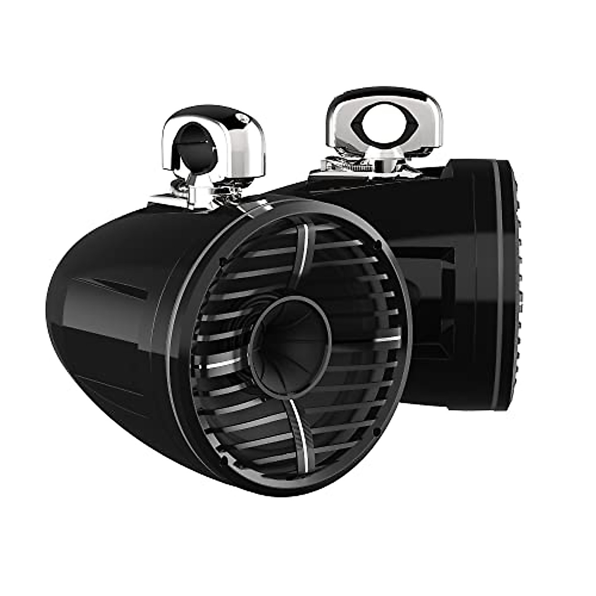 Wet Sounds REV 10 HD 10" Horn Loaded Compression Driver Tower Speakers with XW Grills & Stainless Swivel Clamps, 300 Watts RMS, Black, Pair