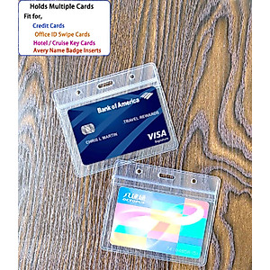 250 Pack - WTQ Waterproof ID Badge Holders (Fit 3.6 x 2.4 Insert), Clear Plastic, Premium Quality, Heavy-Duty, Horizontal Hanging Card Holder with Zipper, Sealable Vinyl Nametag Holders