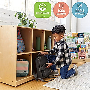 ECR4Kids 8-Compartment Mobile Backpack Storage Cabinet, Classroom Furniture, Natural