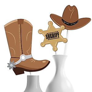 Big Dot of Happiness Western Hoedown - Wild West Cowboy Party Centerpiece Sticks - Table Toppers - Set of 15