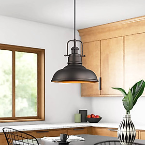 Emliviar 2 Pack Farmhouse Pendant Lights for Kitchen Island, 1-Light Ceiling Hanging Lights with Metal Dome Shade, Oil Rubbed Bronze Finish, YE262M1L-2 ORB