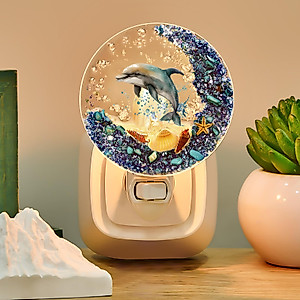 Hortsun Plug in Seashell Night Light Ocean Sea Animal Decorative Night Light Plug in Beach Nightlight Vintage Ocean Night Lamps for Adult for Home Bedroom Living Room Bathroom Wall(Dolphin)