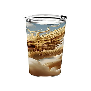 Wassud Golden Dragon 12 oz Tumbler with Lid and Straw Stainless Steel Double Wall Vacuum Tumblers Insulated Travel Coffee Mug for Cold and Hot Drinks