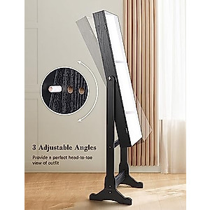 Nicetree Jewelry Cabinet with Full-Length Mirror, Standing Lockable Jewelry Armoire Mirror Organizer, 3 Angel Adjustable, Black