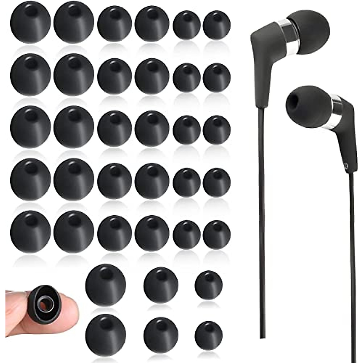 36 Pieces Earbuds Silicone Replacement Earbuds Earphone Buds Replacement Noise Isolation Cover Earphones Rubber Buds Noise Cancelling Earphones Earbud Covers Earphone Buds Replacement, 3 Sizes (Black)