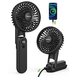 EasyAcc Portable Hand Held Fan, Ultra Quiet 5 Speed Personal Fan, LED Dispay USB C Rechargeable Handheld Fan, 180° Foldable Small Desk Fan, Electric Cooling Fan&PowerBank for Office Home Travel