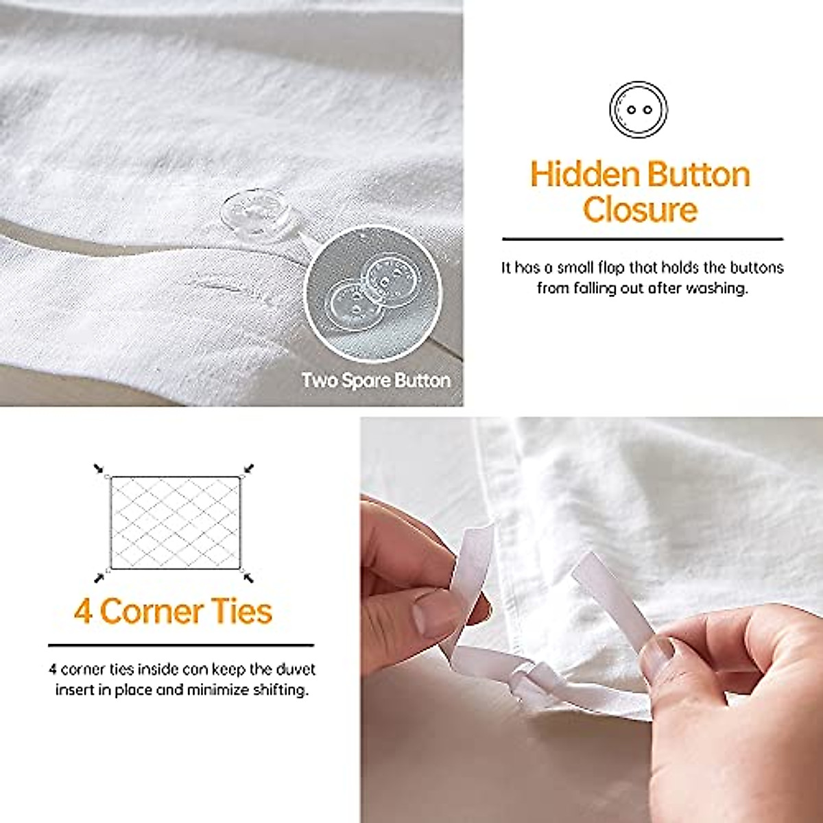 Simple&Opulence French Linen Duvet Cover Set - Full Size(78" x 86")- 3 Pieces (1 Comforter Cover,2 Pillowcases)- Natural Flax Cotton Blend-Solid Color Breathable Farmhouse Bedding-Off White