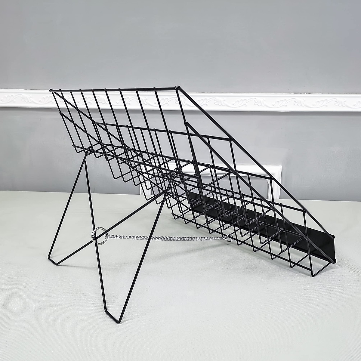 FixtureDisplays® 4-Tiered Book Signing Rack, CD Display, 18" Wire Rack for Tabletop Use, 2.5" Open Shelves, with Header - Black 119362-FBA