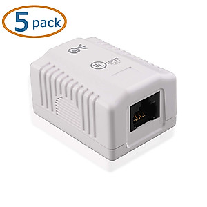 Cable Matters UL Listed Cat6 5-Pack RJ45 Surface Mount Box - 1 Port in White (Cat6 Ethernet Mount Box)