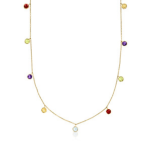 RS Pure by Ross-Simons 2.70 ct. t.w. Bezel-Set Multi-Gemstone Station Necklace in 14kt Yellow Gold. 16 inches