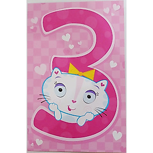 Happy Birthday 3 Years Old Greeting Card - Third Three 3rd Pink Cat Darling