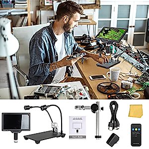 Soldering Microscope, 10.1-inch LCD Digital Microscope Coin Microscope, Compatible with Windows/OS/TV, Supports 1080P Video Record, HDMI Digital Microscope for Adults with Station, 32GB TF Card