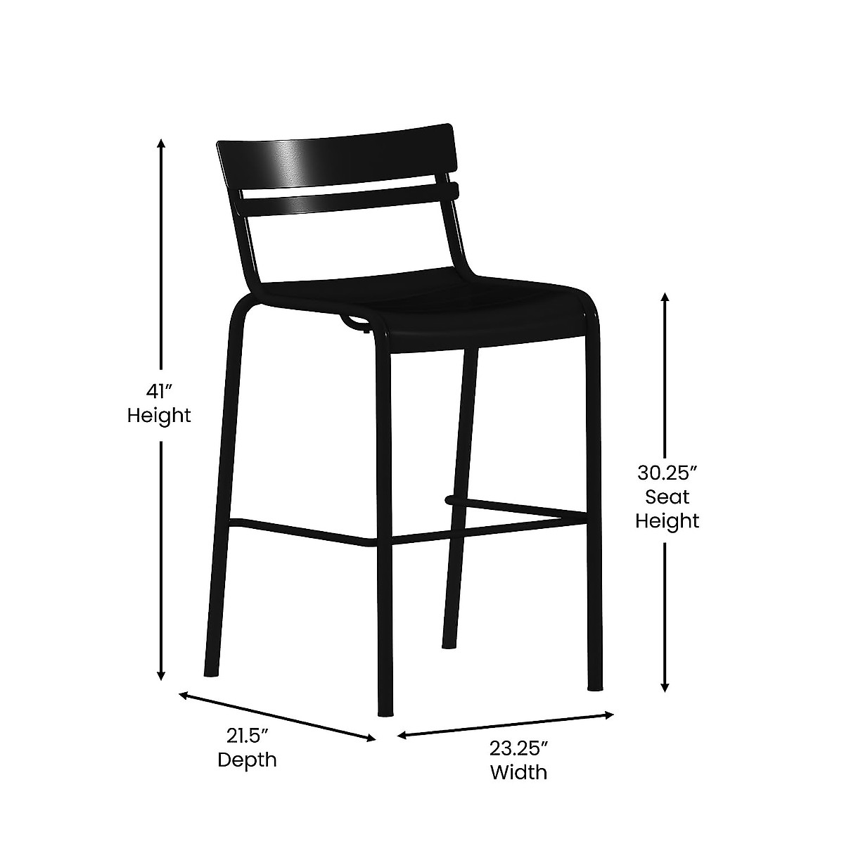 Flash Furniture Nash Commercial Grade Steel Stack Stool, Indoor-Outdoor Bar Stool with 2 Slat Back, Set of 4, Black