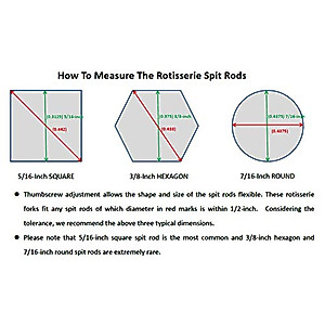 BBQSTAR Universal BBQ Grill Rotisserie Spit Meat Forks Replacement 4-Prong-Fits 5/16" Square 3/8" Hexagon 7/16" Round Spit Rods with Bushing and Counter-weight