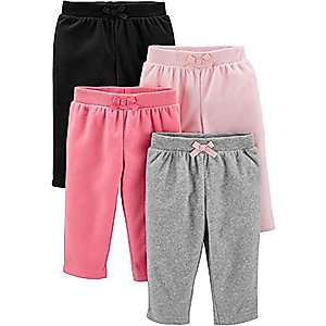 Simple Joys by Carter's Baby Girls' Fleece Pants, Pack of 4, Pink/Black/Grey Heather, 6-9 Months
