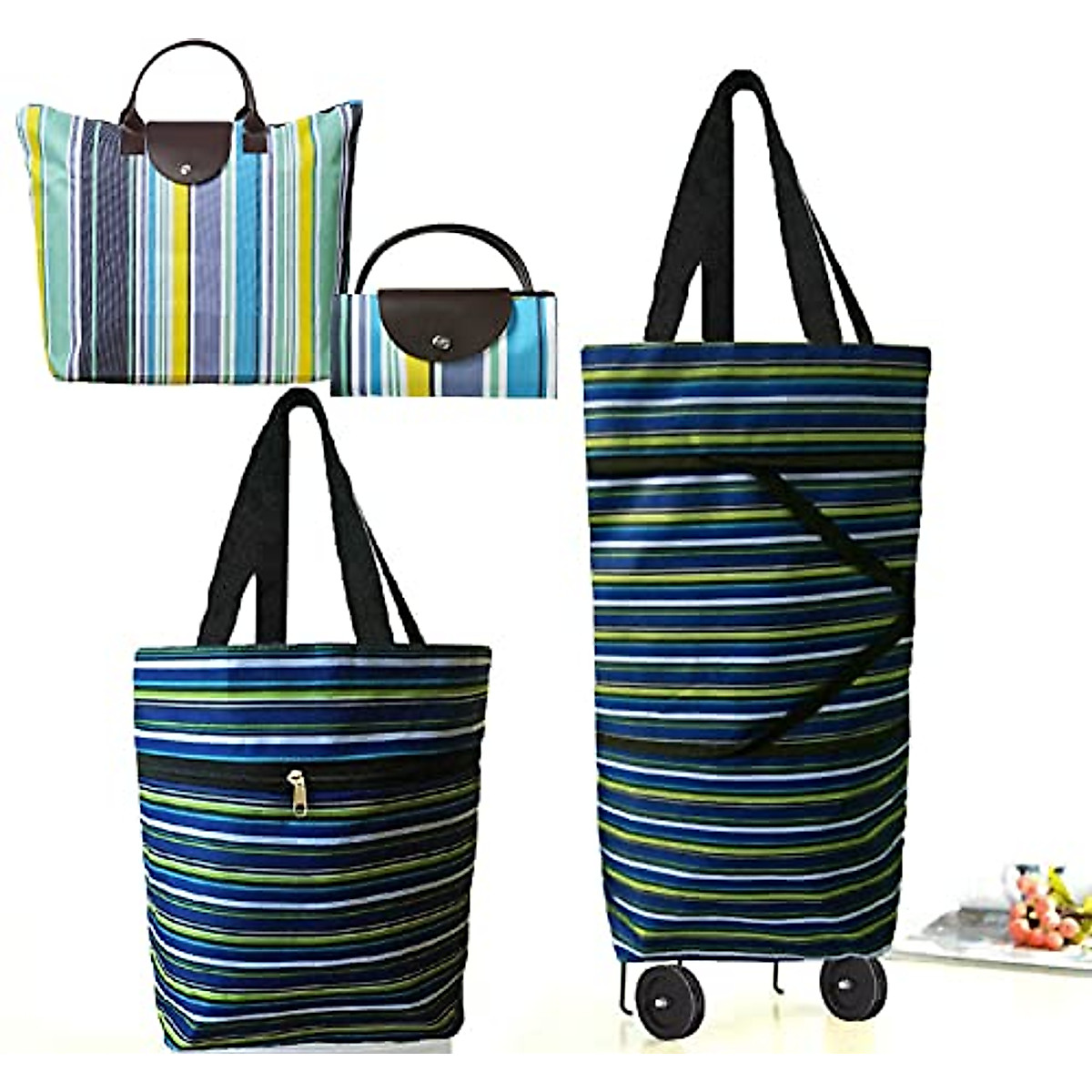 Collapsible Trolley Bags Folding Shopping Cart with Wheels - Reusable Grocery Bags (B09Y2SZ138)