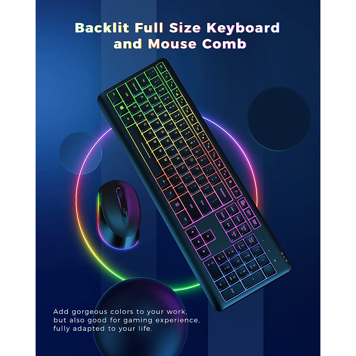 Wireless Keyboard and Mouse Combo Backlit,SURPAO Illuminated Full-Size Wireless Keyboard and Mouse Set, 2.4Ghz Silent Keyboard and Mouse for Computer, Laptops, Windows, Gaming,Black