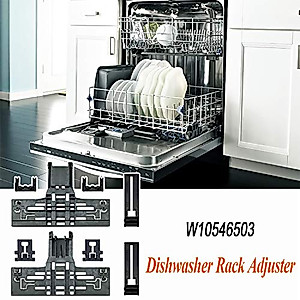 Upgraded W10546503 Upper Rack Adjuster & W10195840 Dishwasher Top Rack Adjuster & W10195839 Rack Adjuster & W10250160 Arm Clip-Lock (8pcs) Replacement for Whirlpool Dishwasher