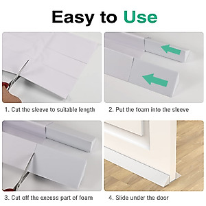Lewondr Door Draft Stopper 36 Inch Under Door Draft Noise Blocker Waterproof Cuttable Triangle Strong Adhesive Weather Stripping Door Seal Under Door for Reduce Dust Air Door Sweep, White