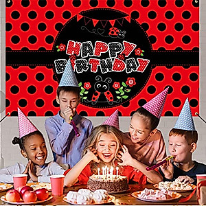 Vlipoeasn Ladybug Themed Party Supplies, Cute Ladybird Birthday Decorations for Girls, Black Red Ladybug Happy Birthday Banner Backdrop, Ladybug Baby Shower Decorations