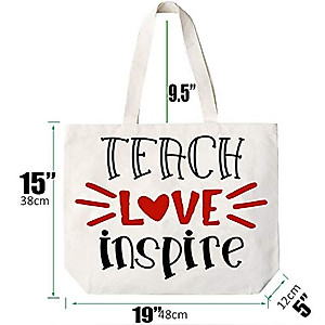 COCOVICI Teacher Appreciation Gifts For Women | Teacher Gift | Teach Love Inspire Tote Bag | Teacher Canvas Tote Bag | Teacher Gift Idea