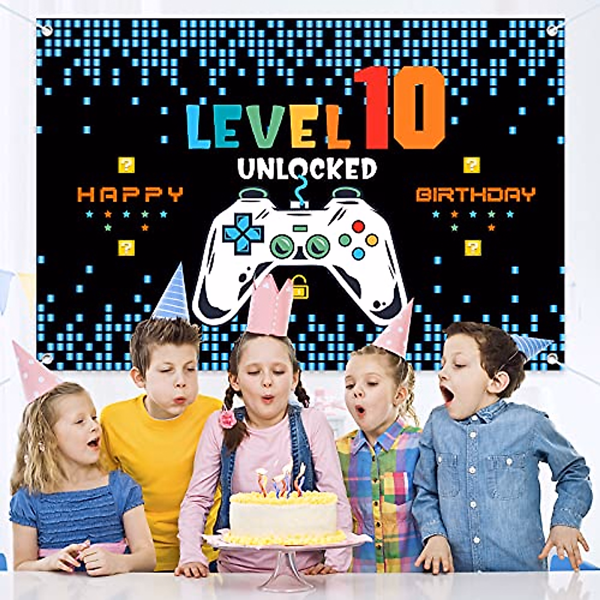 HAMIGAR 6x4ft Happy 10th Birthday Baner Backdrop - Level 10 Unlocked Birthday Decorations Party Supplies for Boys - Blue