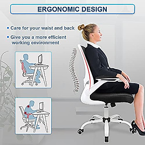 Ergousit Home Office Chair, Ergonomic White Desk Chair Adjustable Mesh Computer Chair with Lumbar Support and Larger Seat Flip UP Armrest Swivel Executive Chair, 250Lbs Capacity (White)