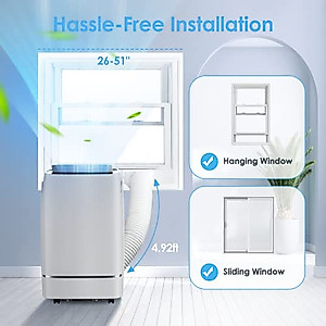 Rintuf 12000 BTU Portable Air Conditioner, 550 sq.ft, 2023 Ultra Quiet 3-in-1 Portable AC Unit, Wide Oscillation, 24H Timer, Air Conditioner Portable for Room, Remote Control & Window Mount Kit