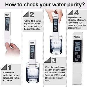 3 in 1 TDS EC Temperature Meter Pen, Digital Water Tester Kit PPM EC Meter for Drinking Water Hydroponics Aquarium RO System and Pool