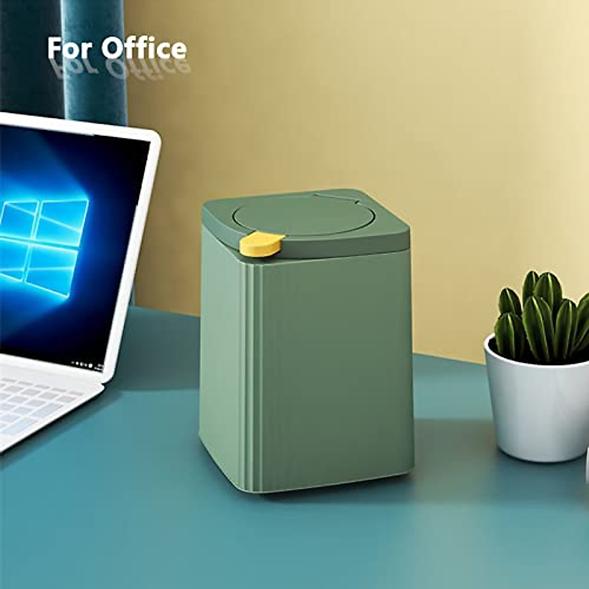 YISTOS Mini Countertop Trash Can with Lid, Green Waste Press Type Lid,Mini Bin for Coffee Table,Removable Liner Bucket, Small Can, Bathroom Vanity Top,Desktop, Office or Table