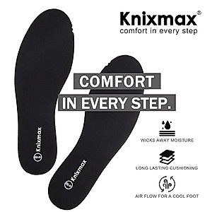 Knixmax Memory Foam Insoles for Men Women, Super Soft Shoe Inserts for Sneakers Slippers Boots Liners Replacement Inner Soles, Cushioned Flat Shoe Pads Black EU 43