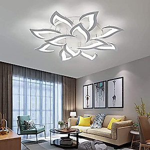 OKES Modern Ceiling Light,dimmable led Ceiling lamp Fixture with Remote Control,12 Acrylic Petal Flush Mount Chandelier Light for Dining Room,Bedroom,Living Room,kitchen/3000-6000K