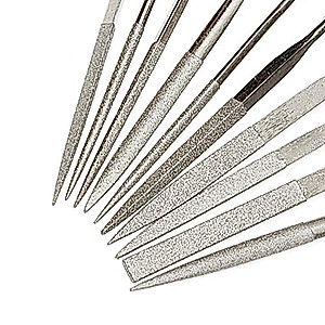 YAKAMOZ 10-Piece Mini Diamond Needle File Set 2x100mm Small Metal Riffler Files Jewelers File Precision Hand Tools for Glass Wood Stone Jewelry - Round Triangular Square Flat Shape
