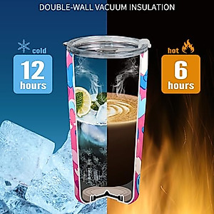 QWEUIOP 20oz Insulated Travel Coffee Mug Blue Hearts Pattern Stainless Steel Tumbler with Lid Double Wall Vacuum Coffee Cup For Hot and Cold Drinks14182