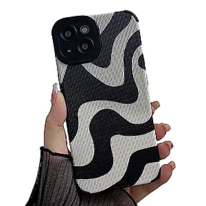 JYJFMLZC Compatible with iPhone 13 Cute Wave Pattern Mobile Case for Women Girls，Soft TPU Anti-Bump Phone Case Zebra Pattern Design Silicone Case for iPhone 13(Black&White)