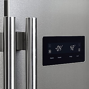 Forno Salerno 33" Inch W. Side-by-side Refrigerator and Freezer with 15.6 Cu.Ft. Total Capacity - Stainless Steel Freestanding Fridge with LED Display, Vacation mode and Child Safety Lock.