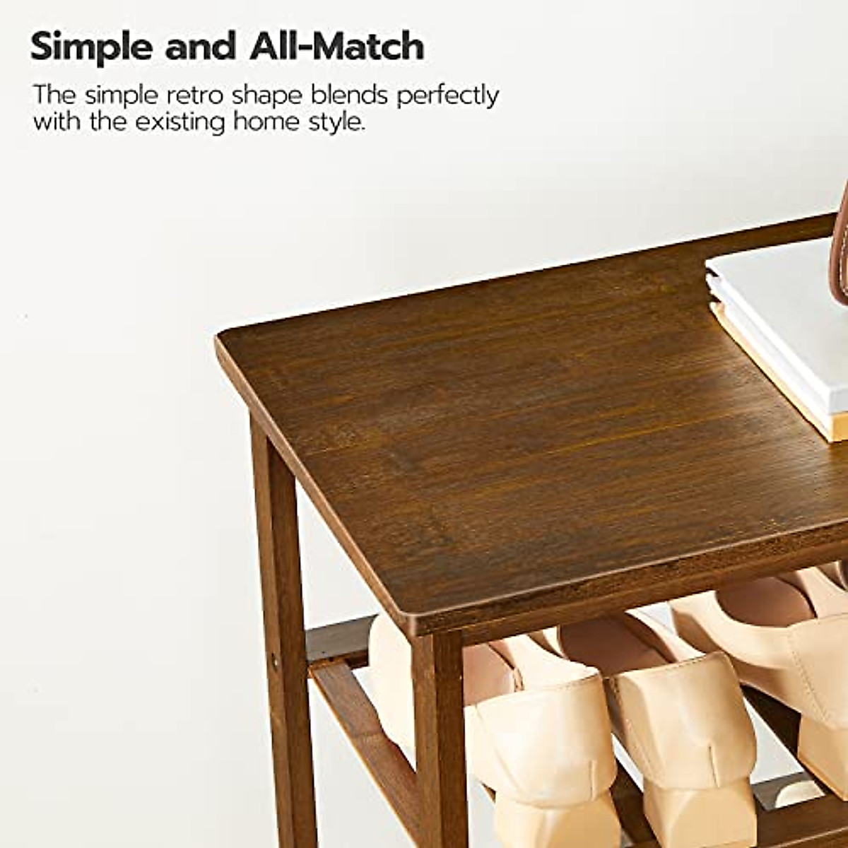 HOOBRO Shoe Rack, 5-Tier Shoe Rack for Entryway, 29.5" L x 11.8" W x 31.5" H, Holds 16-20 Pairs of Shoes, Multifunctional Bamboo Shoe Shelf Storage, Stable and Study, for Closet, Mocha MA70XJ01