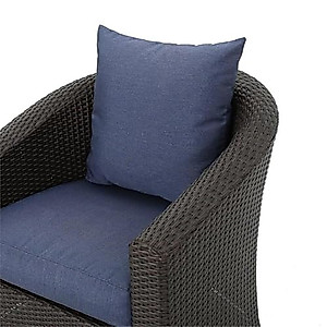 GDFStudio Outdoor Aluminum Framed Mix Brown Wicker Swivel Club Chair with Water Resistant Cushions (Set o f4, Navy Blue)