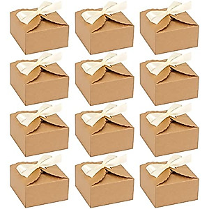 Skycase 12 pcs Gift Boxes, Small Gift Boxes with Ribbon Foldable Personalised Party Favour Boxes, Candy Boxes,Treats Boxes for Holidays, Weddings, Christmas, Birthdays(3.5 * 3.5 * 1.9"),Kraft