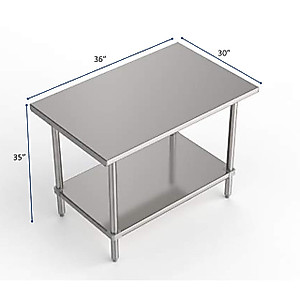 GSW Commercial Grade Flat Top Work Table with Stainless Steel Top, Galvanized Undershelf & Legs, Adjustable Bullet Feet, NSF/ETL Approved to Meet Sanitation Food Service Standard 37 (30" W x 36" L)